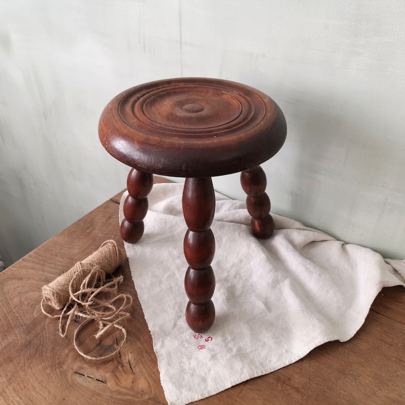 Antique French Milking Stool Chair / Rustic Wooden Three Legged ...