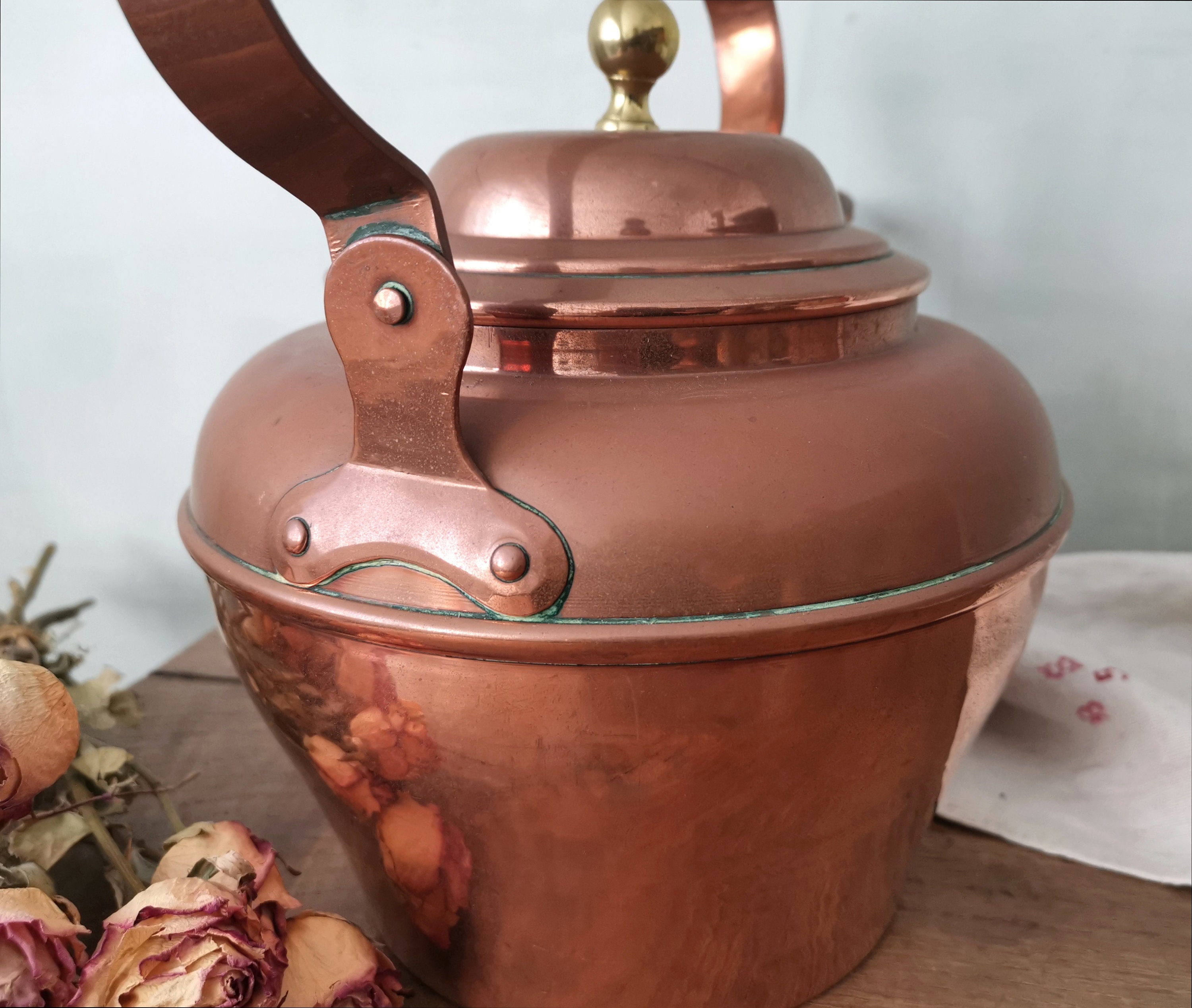 Vintage French Copper Brass Kettle Stamped LECELLIER VILLEDIEU - Etsy