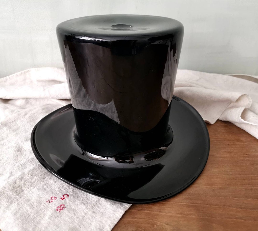 Vintage Murano Black Glass Top Hat / Mouth Blown Glass / Vase / Top Hat ...