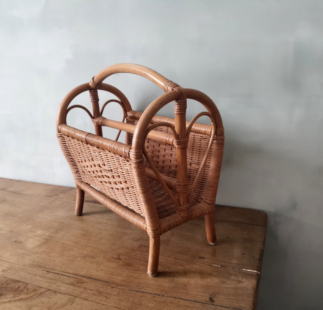 Vintage Wicker Magazine Rack, Rattan Newspaper Organizer - Etsy