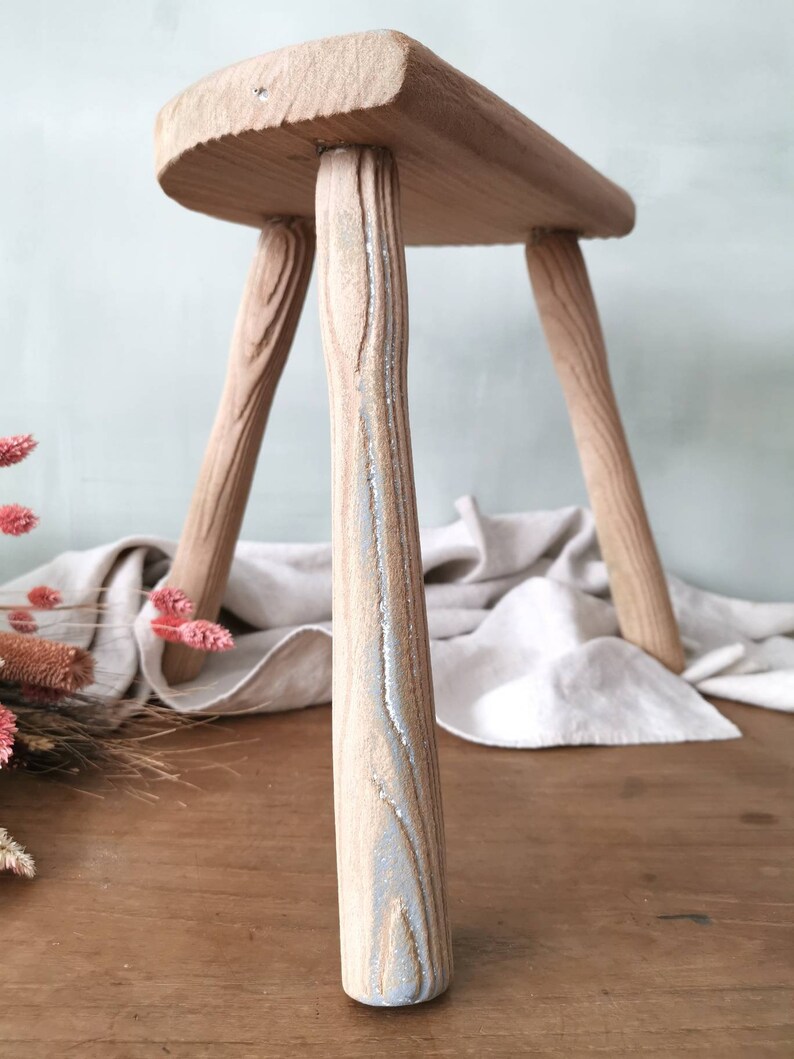 Antique French Half-moon Seat Stool Chair / Raw Wood / Rustic Wooden ...