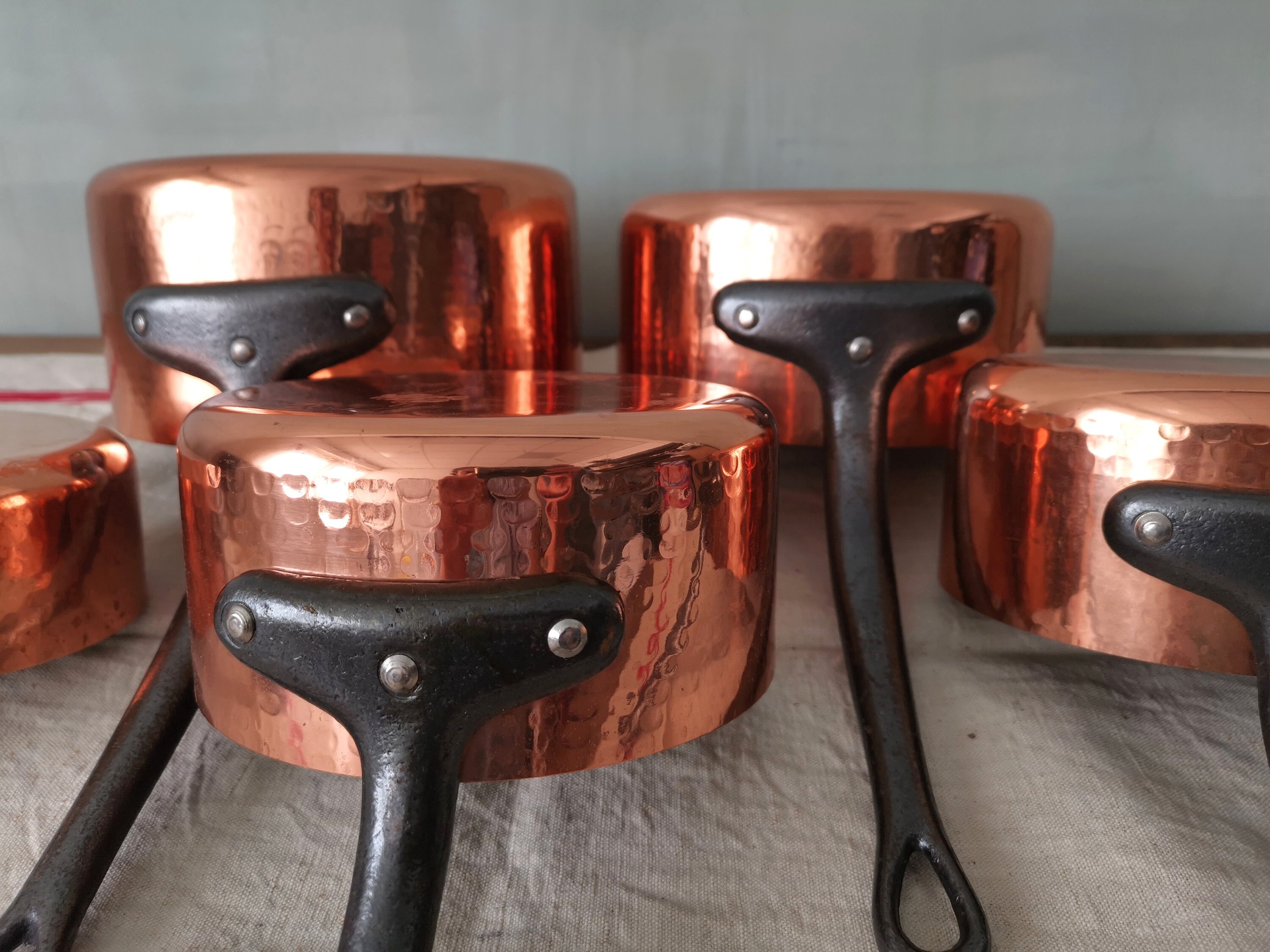 French Set of 5 Copper Pans / 2 Mm Thickness / Solid Hammered Copper ...