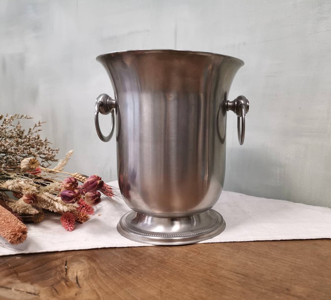 Vintage French Metal Champagne Bucket, Silver Stainless Steel Ice ...