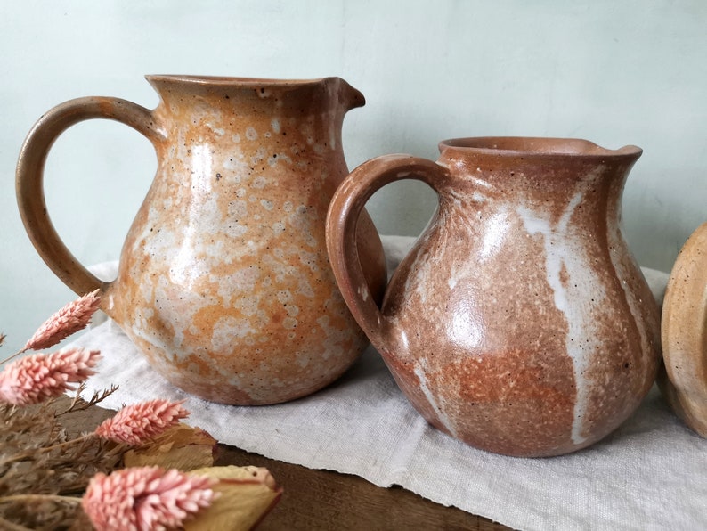 French Vintage Set of 4 Terracotta Pitchers, Ocher Beige Tones, Water ...