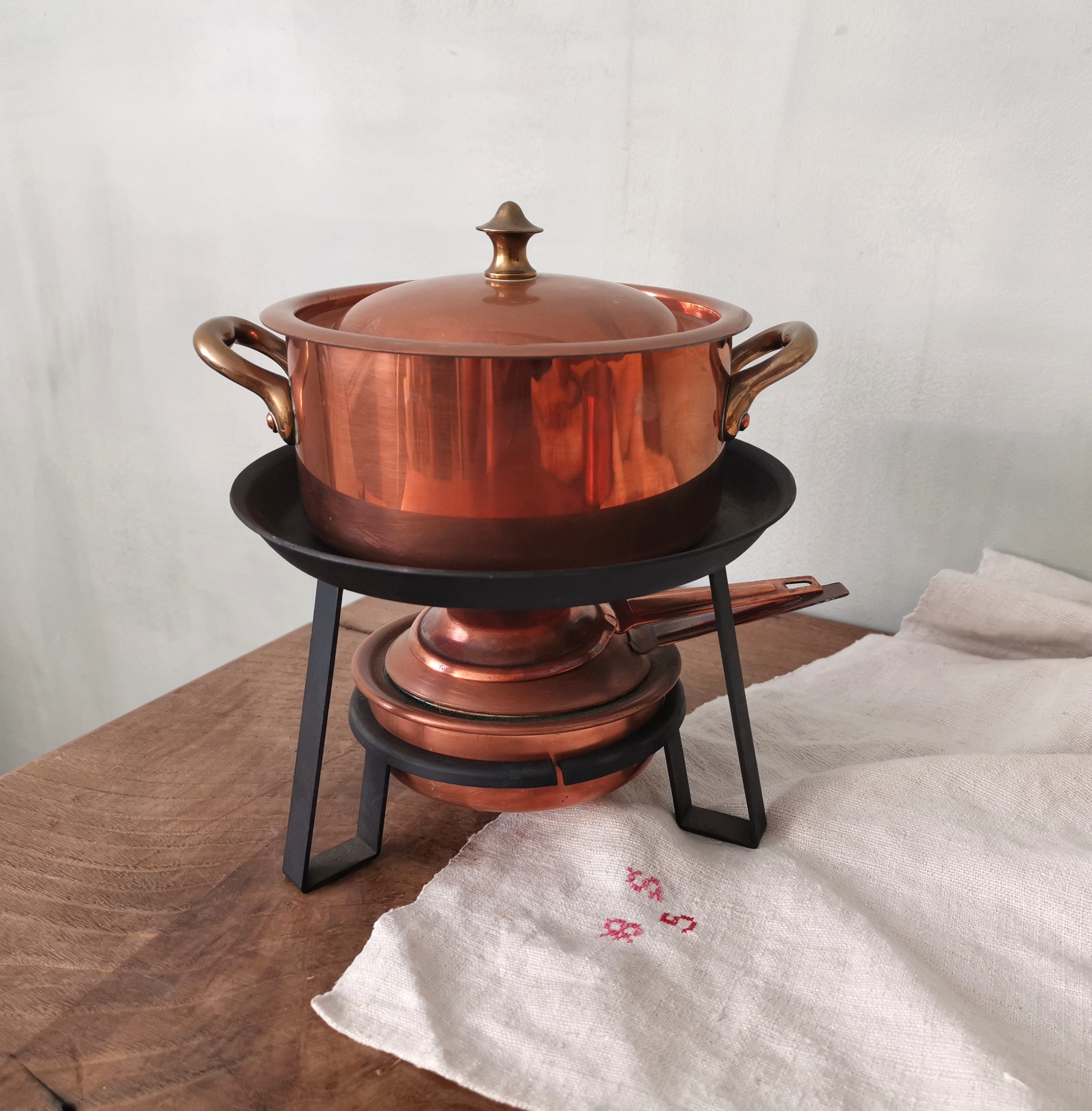 MAUVIEL French Copper Sauce Warmer Set, Small Copper Pan With Bronze ...