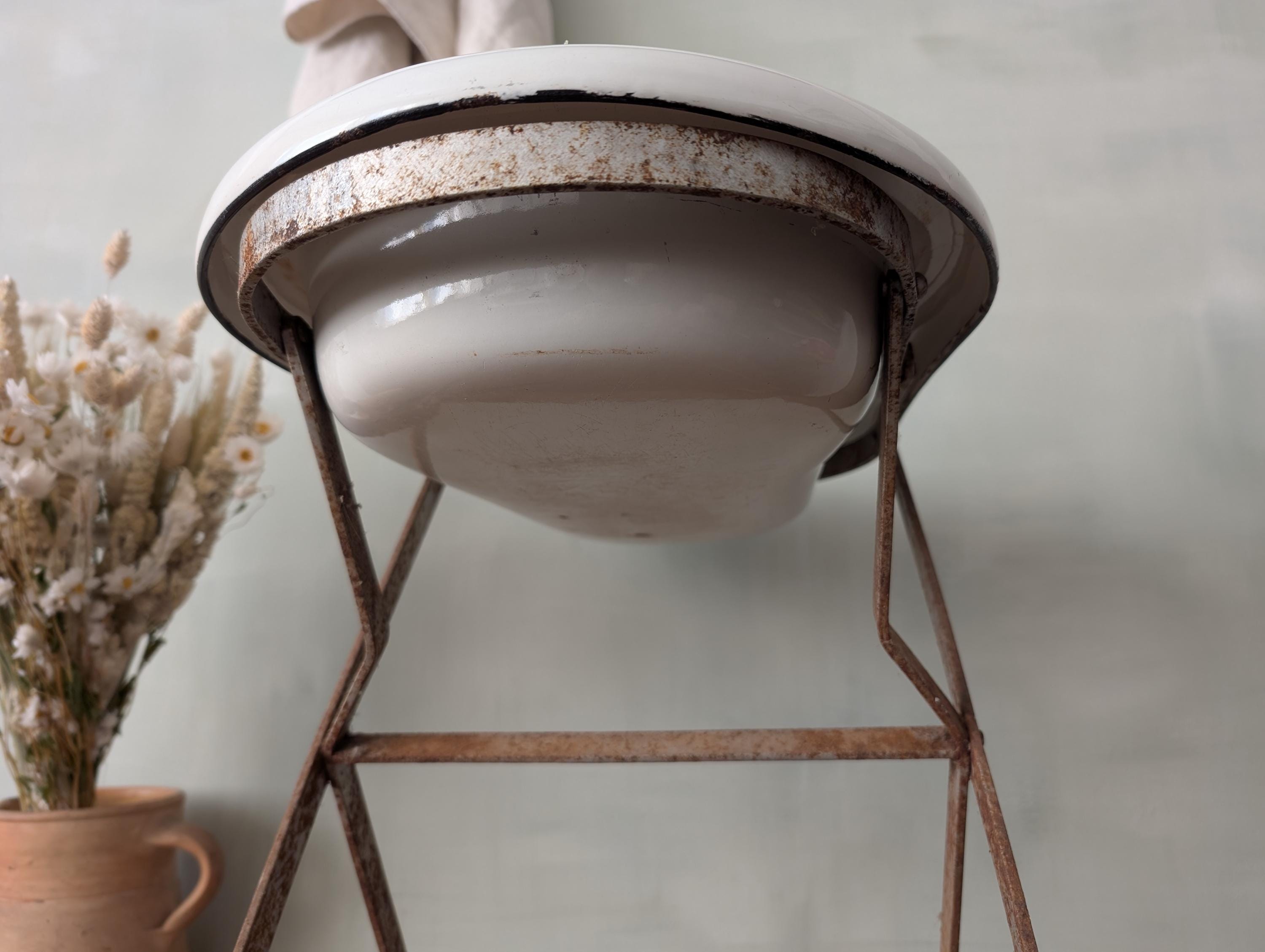 Antique French Bidet Bowl, White Enamel Metal Wash Stand, Washbasin ...
