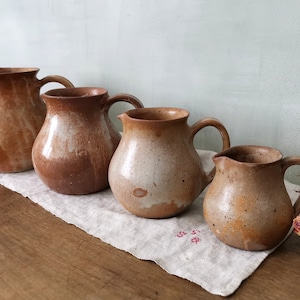 French Vintage Set of 4 Terracotta Pitchers, Ocher Beige Tones, Water ...