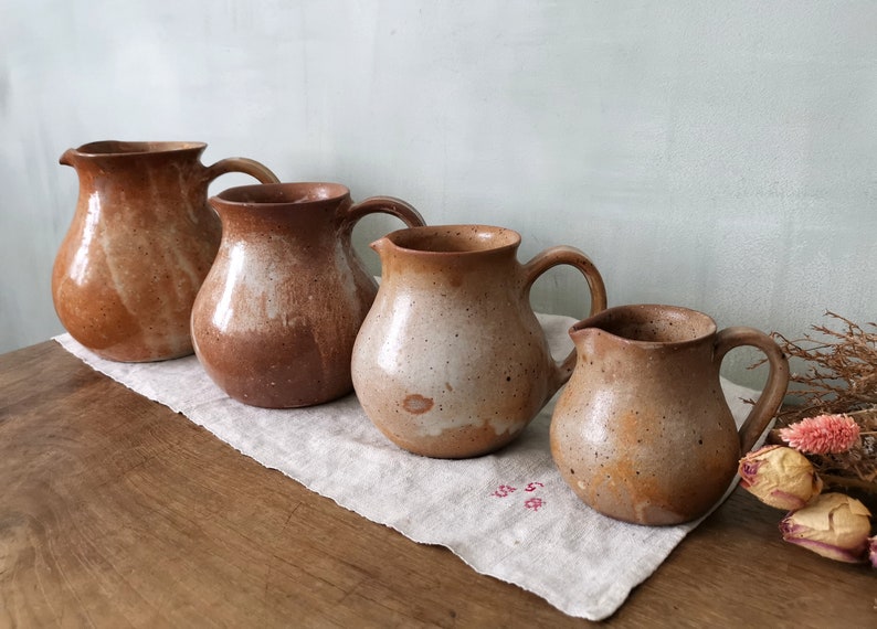 French Vintage Set of 4 Terracotta Pitchers, Ocher Beige Tones, Water ...