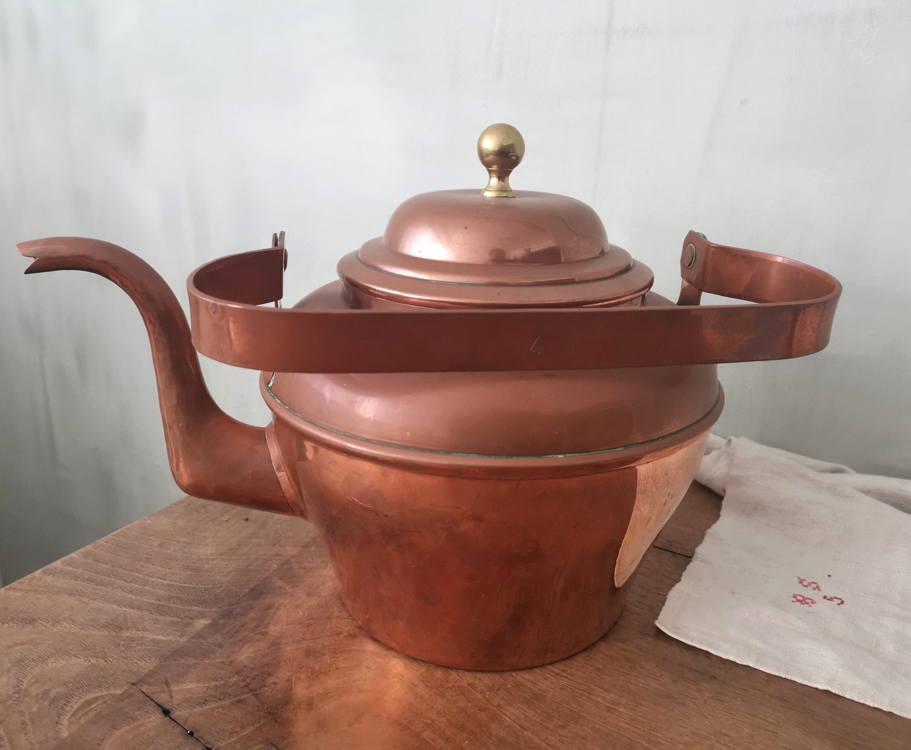 Vintage French Copper Brass Kettle Stamped LECELLIER VILLEDIEU - Etsy