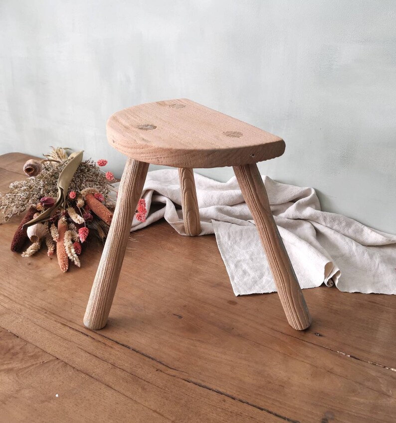 Antique French Half-moon Seat Stool Chair / Raw Wood / Rustic Wooden ...