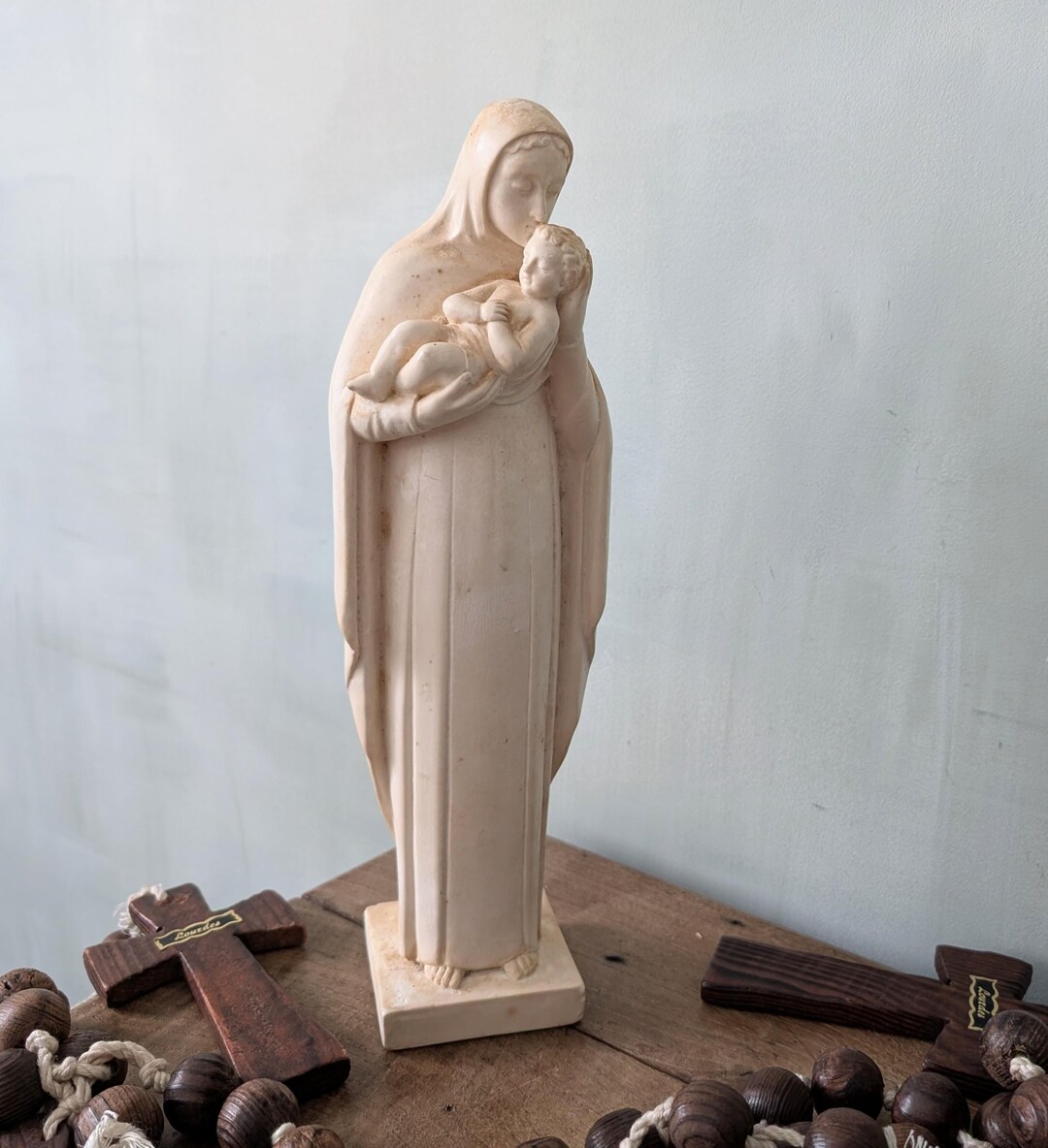 Antique French Plaster Religious Statue of the Holy Virgin Mary Our ...