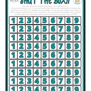 Shut the Box All Colors **INSTANT DOWNLAD** - Etsy