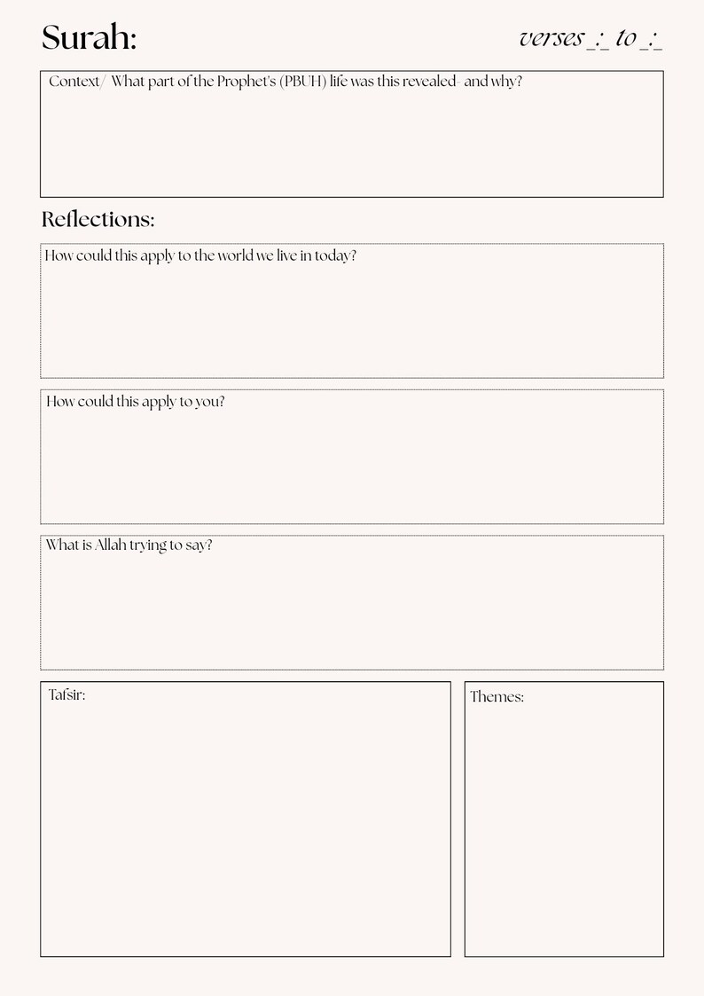 Quran Reflection Template| Quran Journalling| PDF, Digital, Printable ...