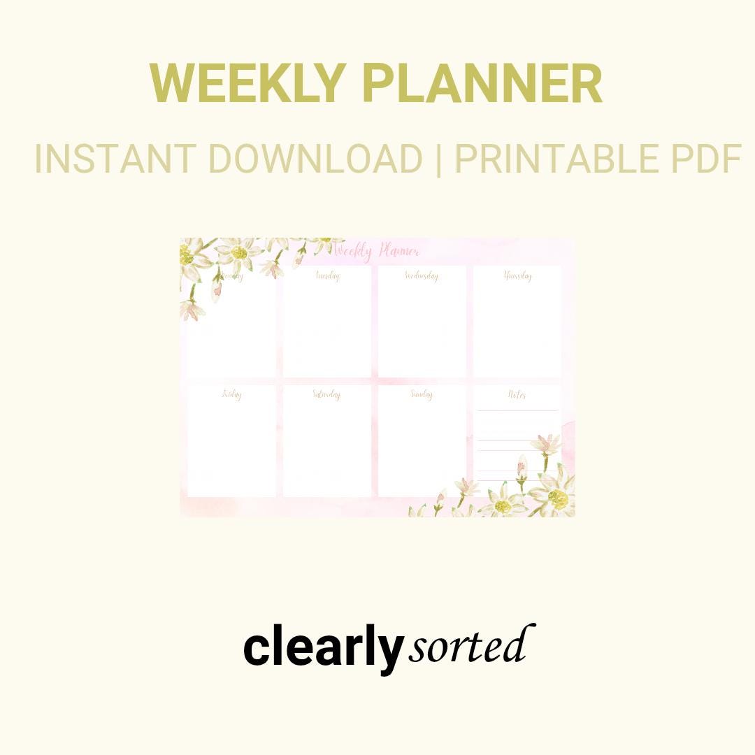 Weekly Planner| Printable PDF| Digital Download| Weekly Overview ...