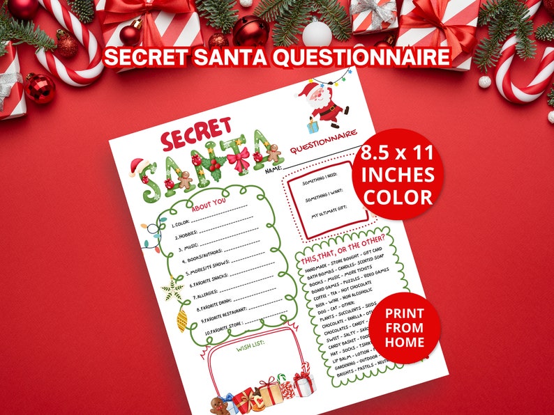 Secret Santa Questionnaire Christmas Party, Work Secret Santa, Secret ...
