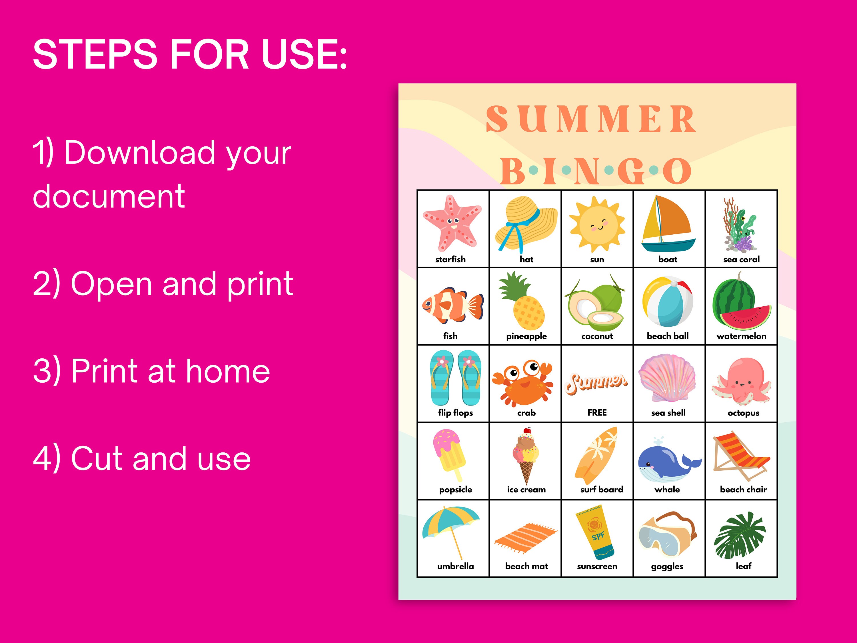 Summer Beach Bingo Printable Party Game Cards Activities for Kids, 25 ...