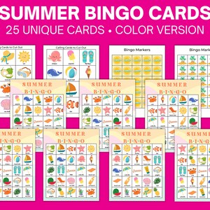Summer Beach Bingo Printable Party Game Cards Activities for Kids, 25 ...