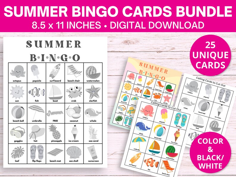 Summer Beach Bingo Printable Party Game Cards Activities for Kids, 25 ...