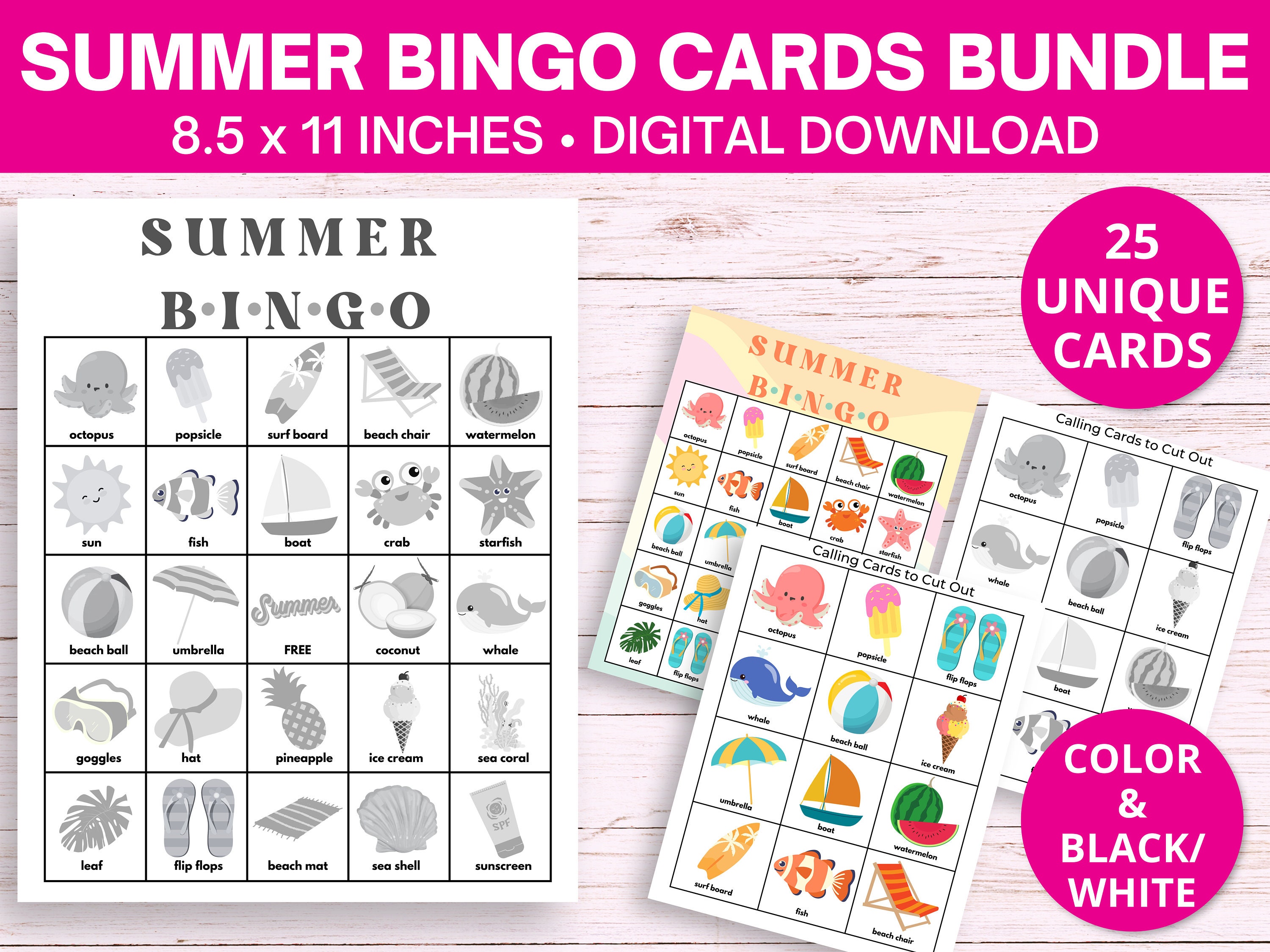 Summer Beach Bingo Printable Party Game Cards Activities for Kids, 25 ...