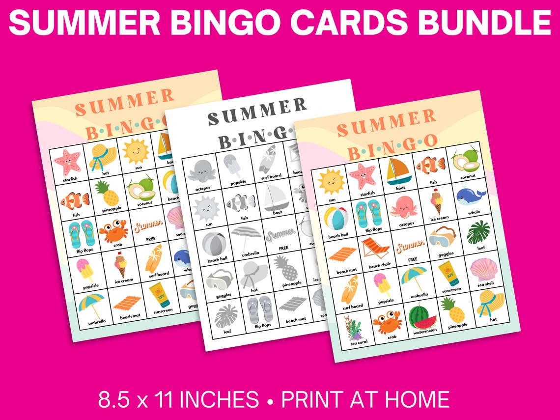 Summer Beach Bingo Printable Party Game Cards Activities for Kids, 25 ...