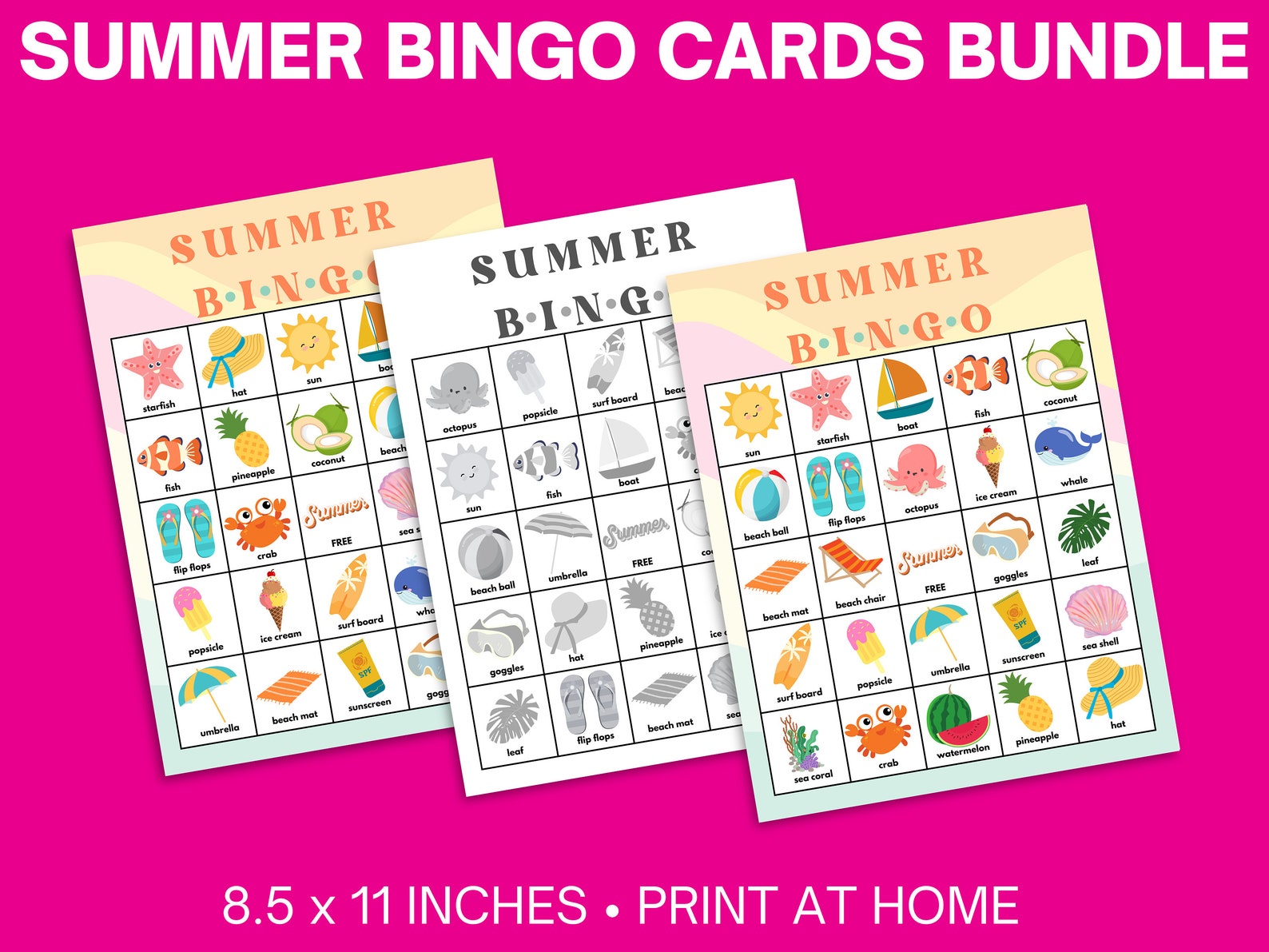 Summer Beach Bingo Printable Party Game Cards Activities for Kids, 25 ...