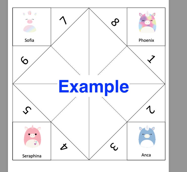 Squishmallow Printable Paper Fortune Teller cootie Catcher Birthday ...