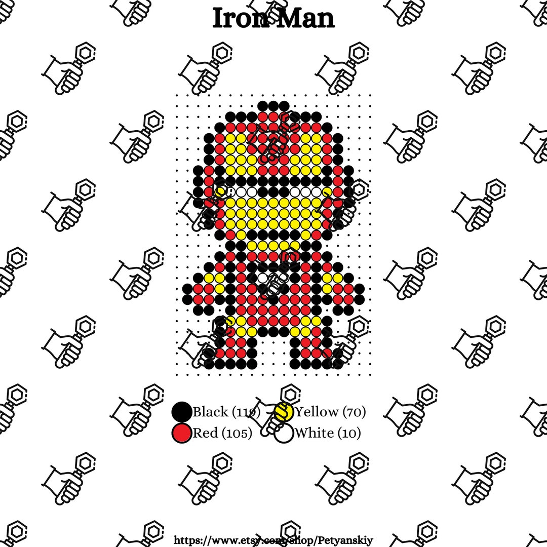 Iron Man Perler Beads Template. - Etsy
