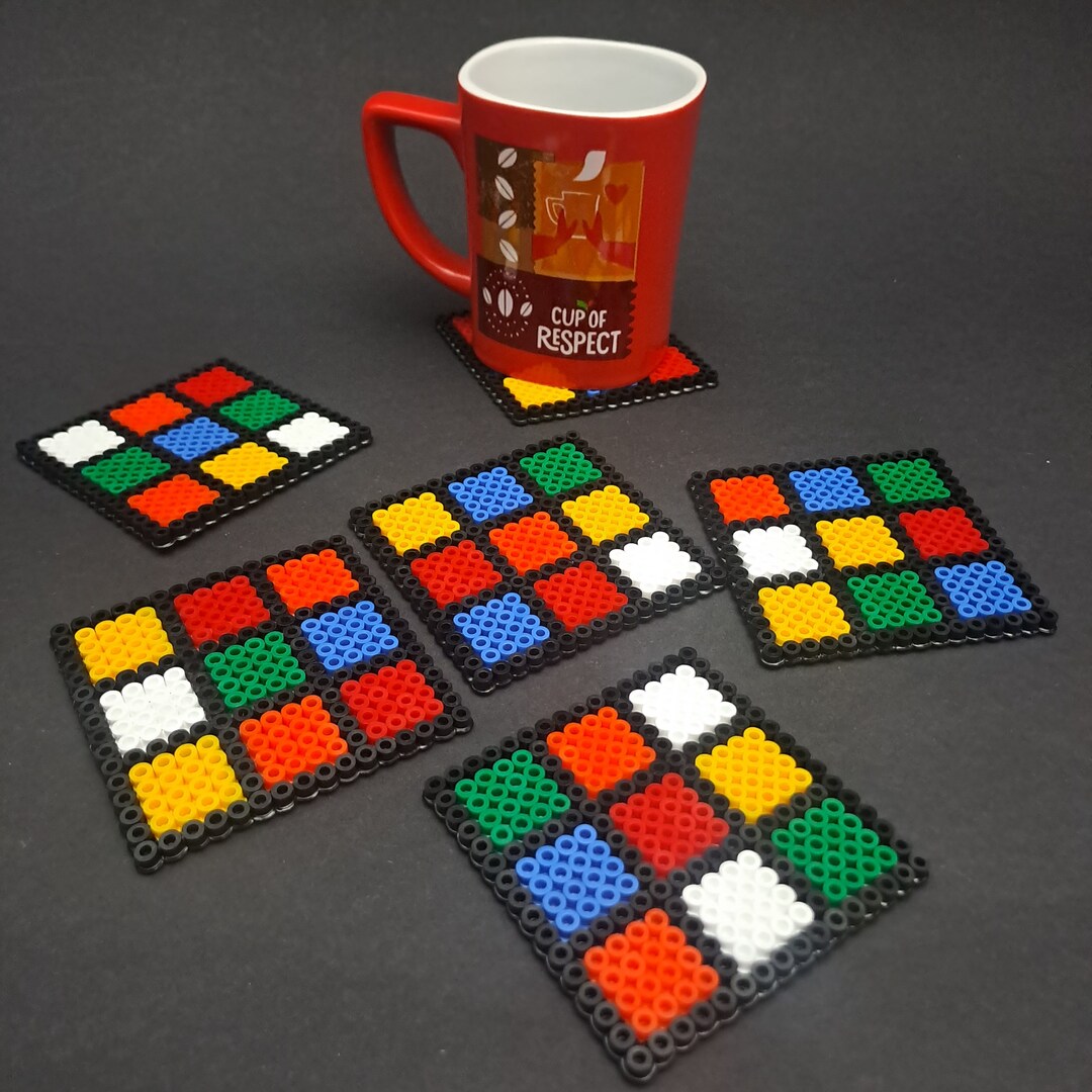 Perler Beads Coasters. Rubik's Cube. Set of 6 Coasters. Pixel Art ...