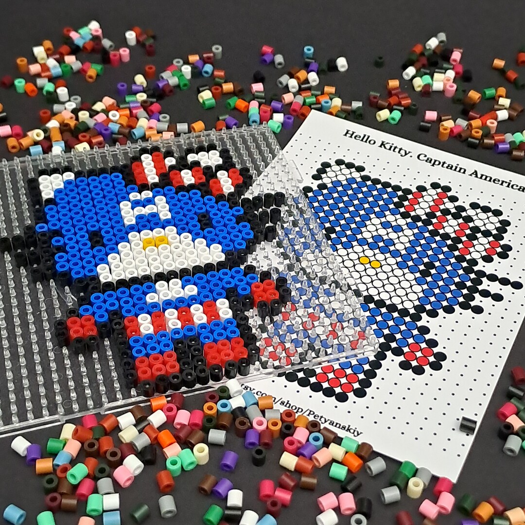 Hello Kitty Captain America Perler Beads Kit DIY. Pixel Art Hama Beads ...