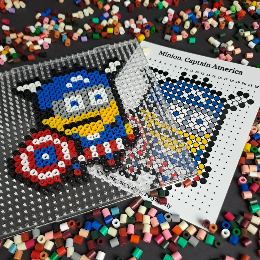 Minion Captain America Perler Beads Kit DIY. Pixel Art Hama Beads Fuse ...