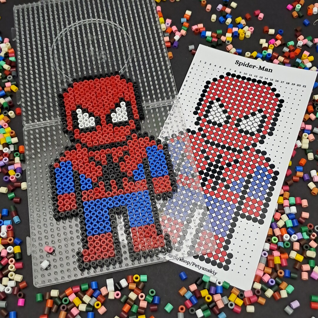 Spider-man Perler Beads Kit DIY. Pixel Art Hama Beads Fuse Beads Iron ...