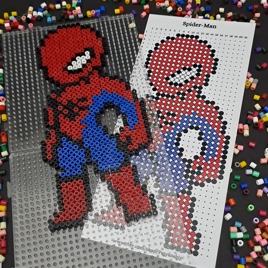 Spider-man Perler Beads Kit DIY. Pixel Art Hama Beads Fuse Beads Iron ...
