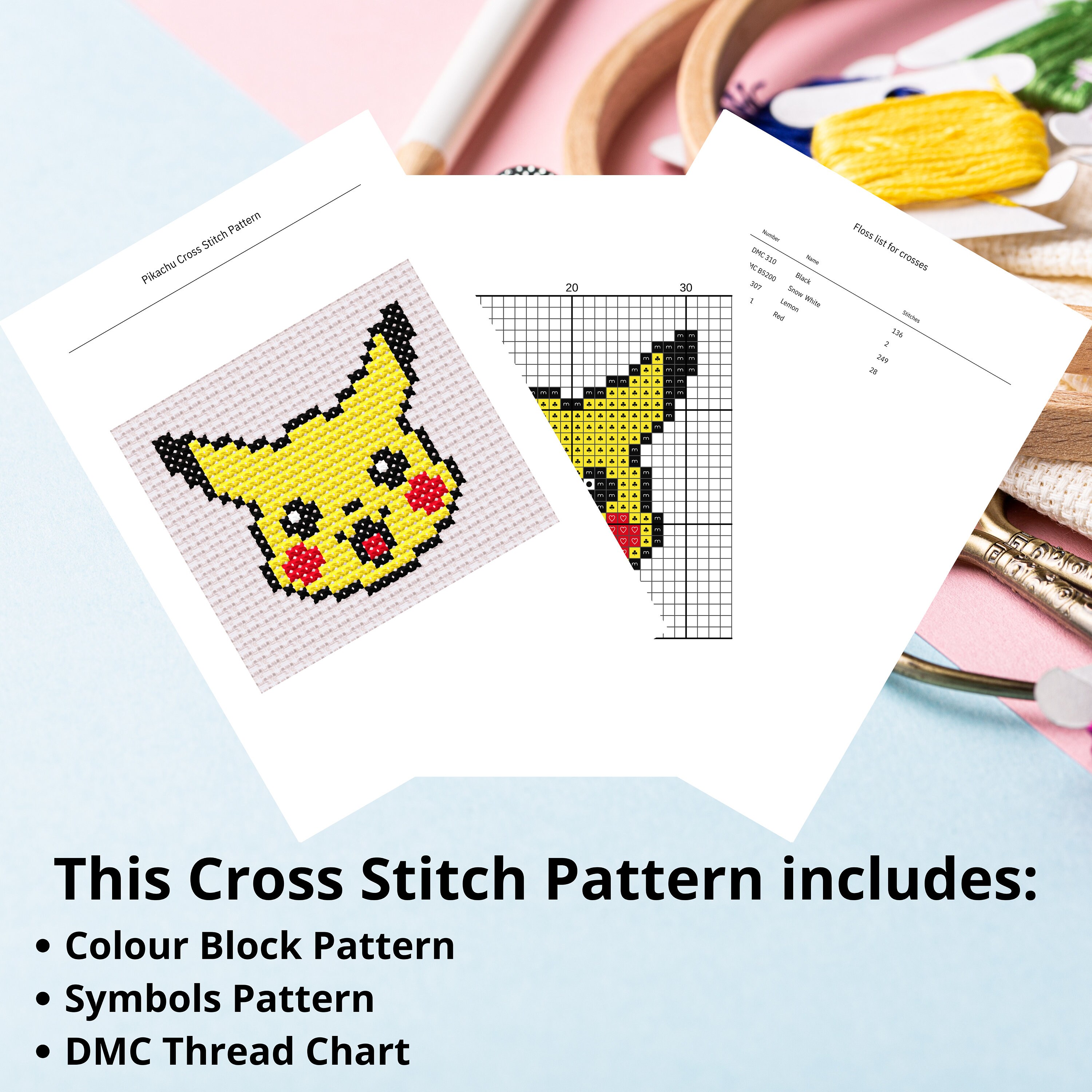 Pikachu Cross Stitch Pattern for Beginners. Pokemon Easy Cross Stitch ...