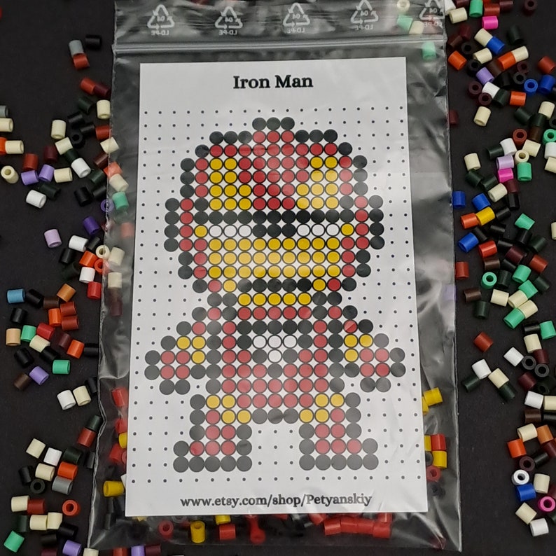 Iron Man Perler Beads Kit DIY. Pixel Art Hama Beads Fuse Beads Iron ...