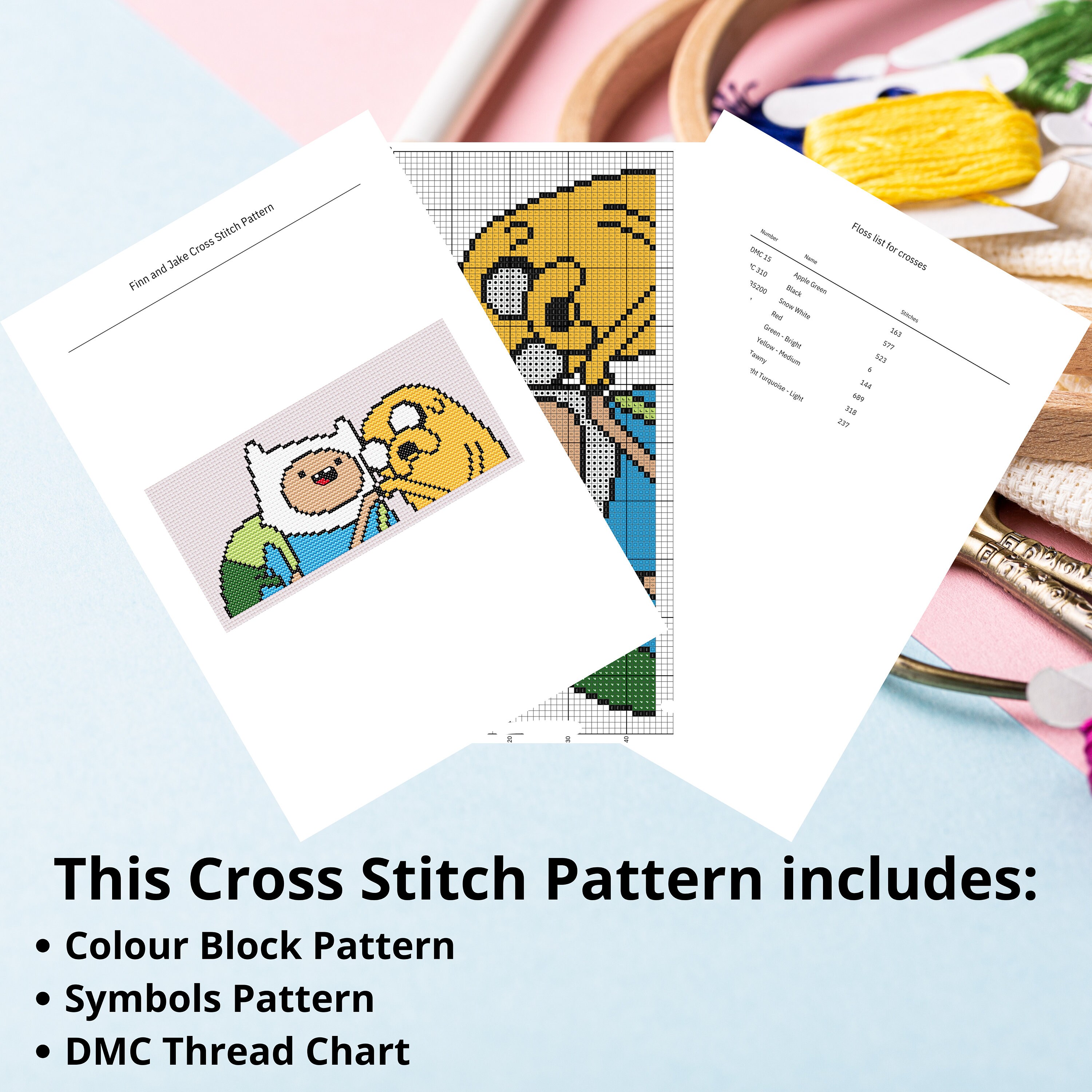 Finn and Jake Cross Stitch Pattern for Beginners. Adventure Time Easy ...