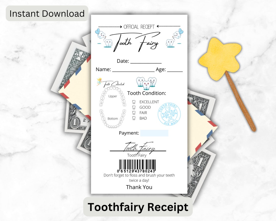 Tooth Fairy Receipt Printable, Lost Tooth Certificate (digital Download ...