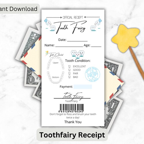 Tooth Fairy Receipt Printable Lost First Tooth Certificate - Etsy