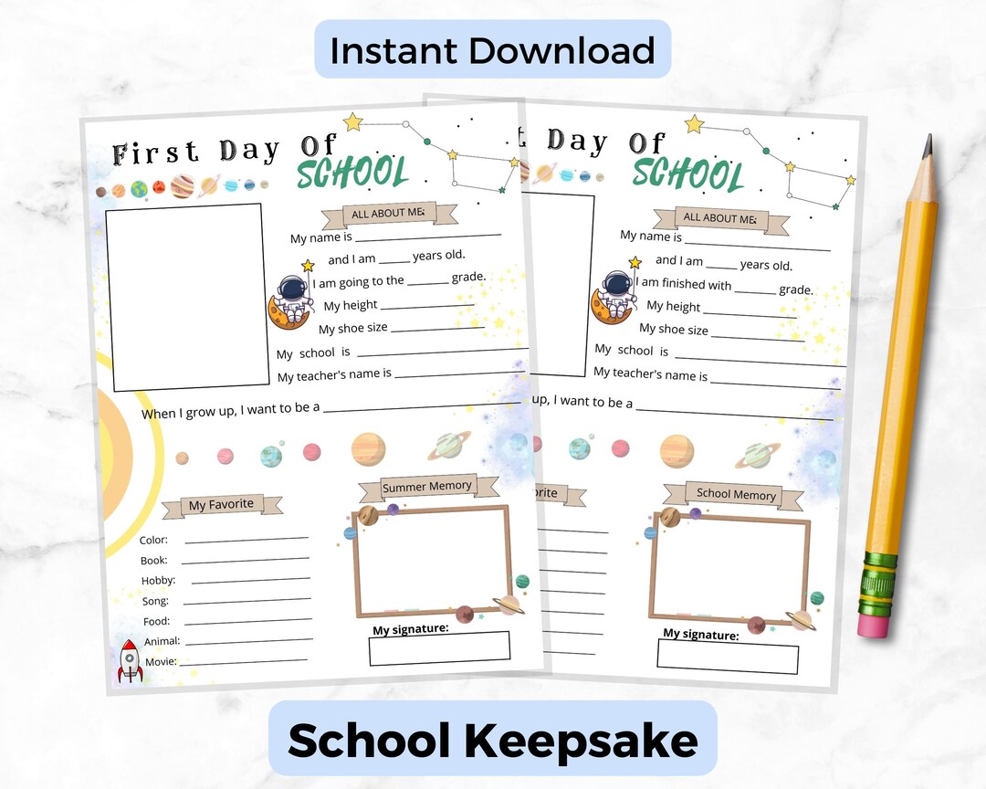First and Last Day of School Printable, Back to School Questionnaire ...