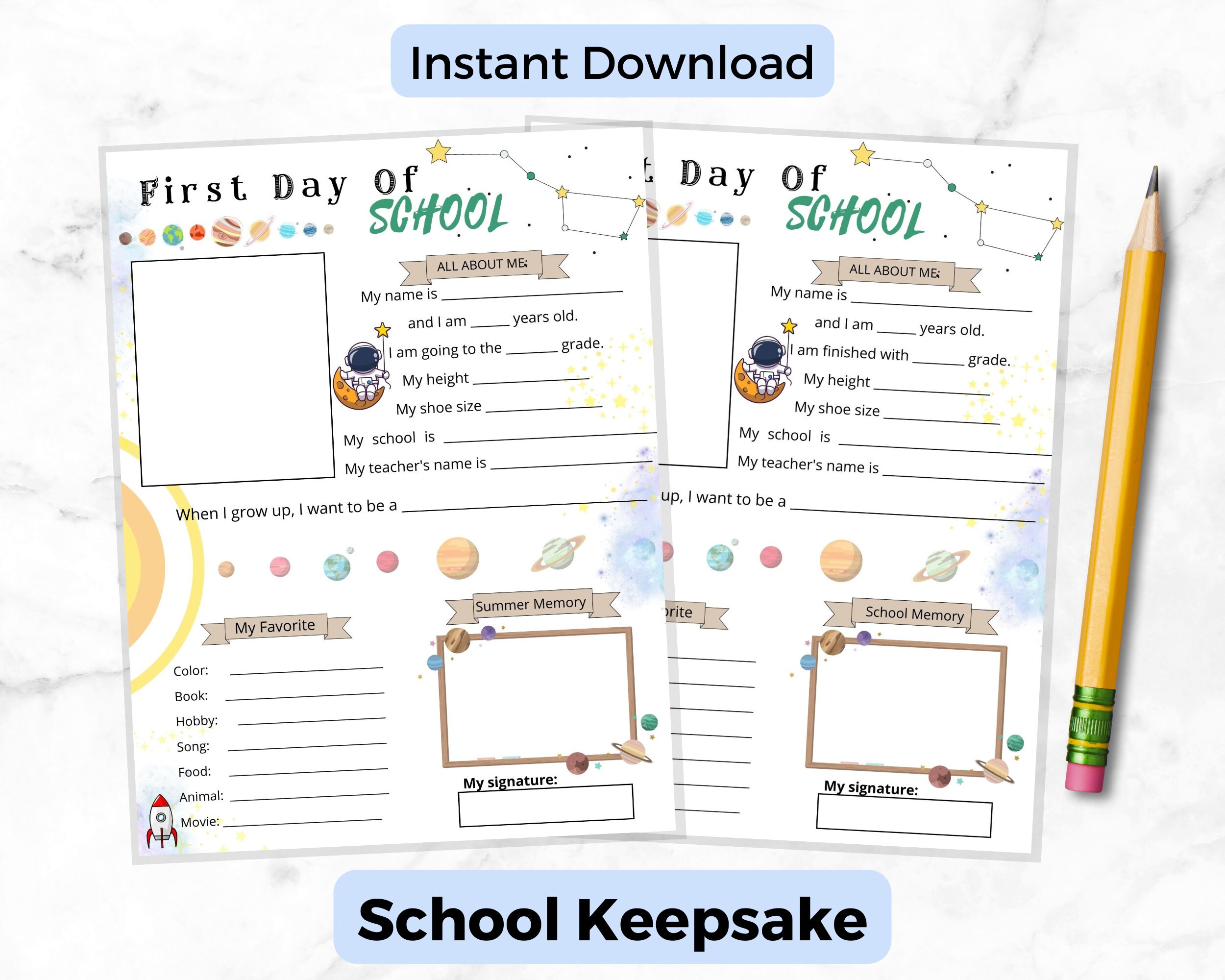 First and Last Day of School Printable, Back to School Questionnaire ...