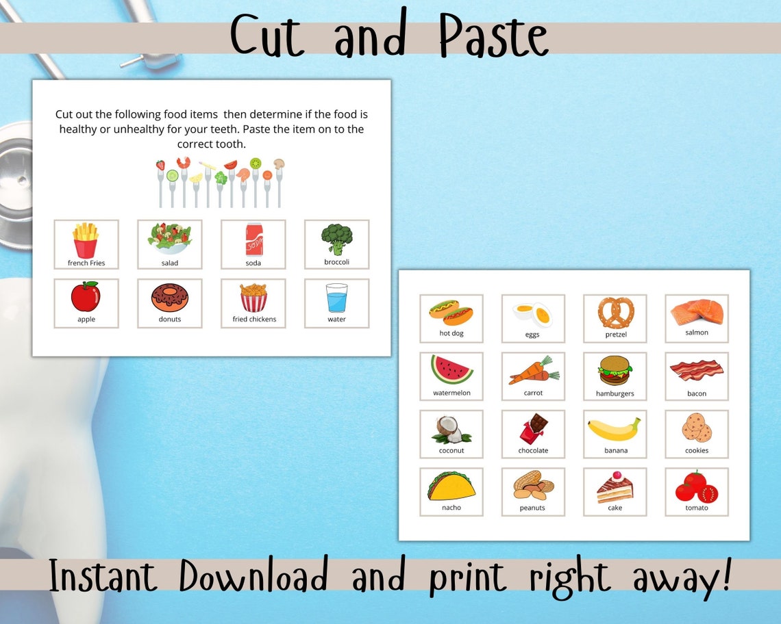 Healthy and Unhealthy Food Dental Activity Cut and Paste for - Etsy