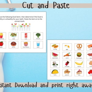 Healthy and Unhealthy Food Dental Activity Cut and Paste for - Etsy