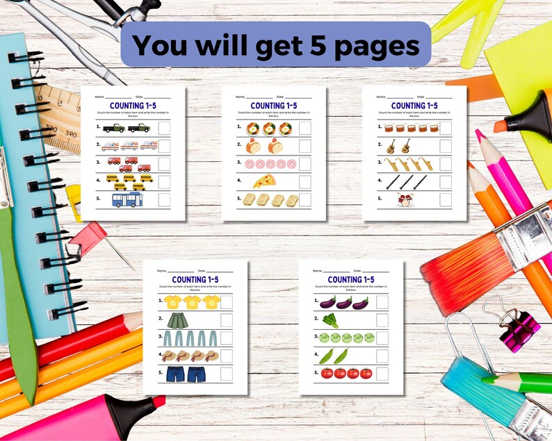Counting 1–5 Activity for Kids | Printable Early Math Worksheet for ...