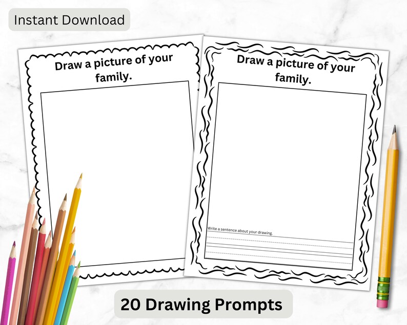 20 Toddler Drawing Prompt Worksheets: Kids' Activity (digital Download ...