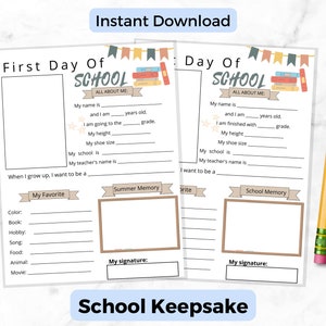 School Memory Keepsake: First & Last Day Interview (printable) - Etsy