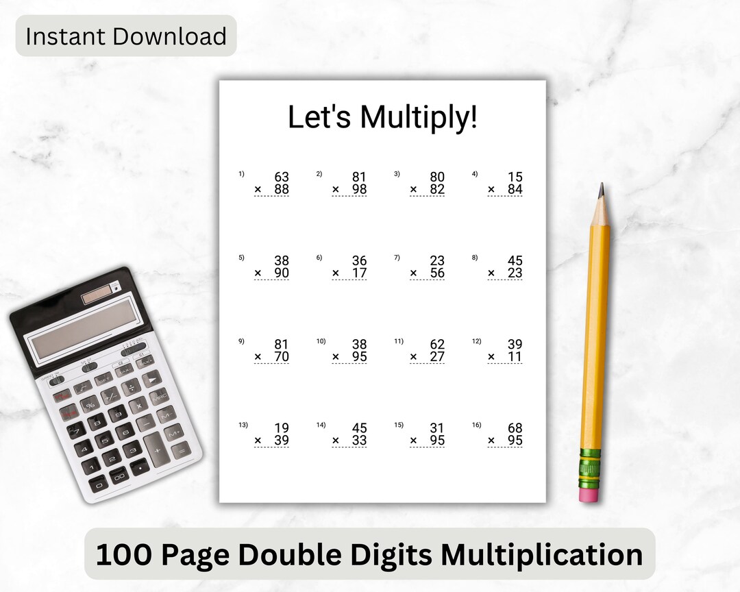Double Digit Multiplication Practice: 100 Pages Math Worksheet (digital ...