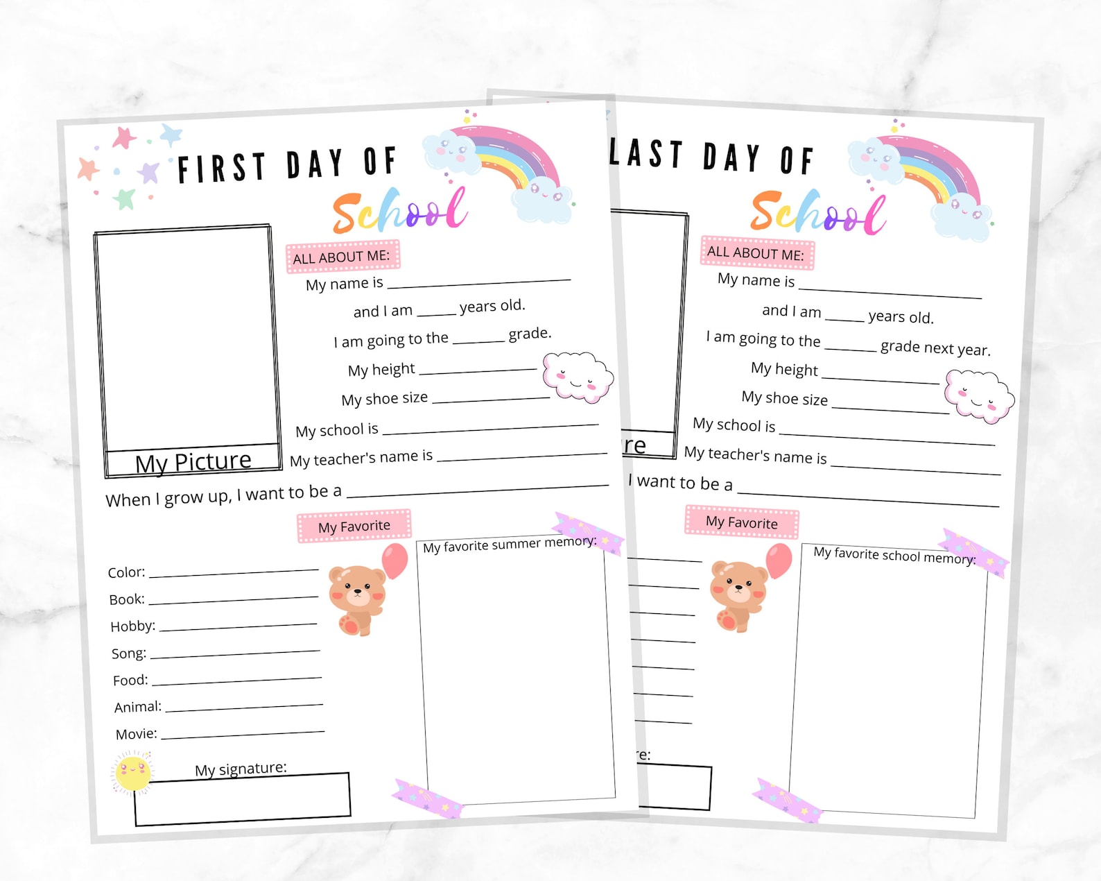School Memory Keepsake: First & Last Day Interview (printable) - Etsy