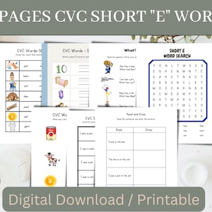 15 Pages of Short "e" CVC Words Worksheets for Kindergarten | CVC Words ...