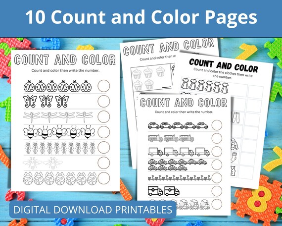 Preschool Math Number Worksheet Counting and Color - Etsy