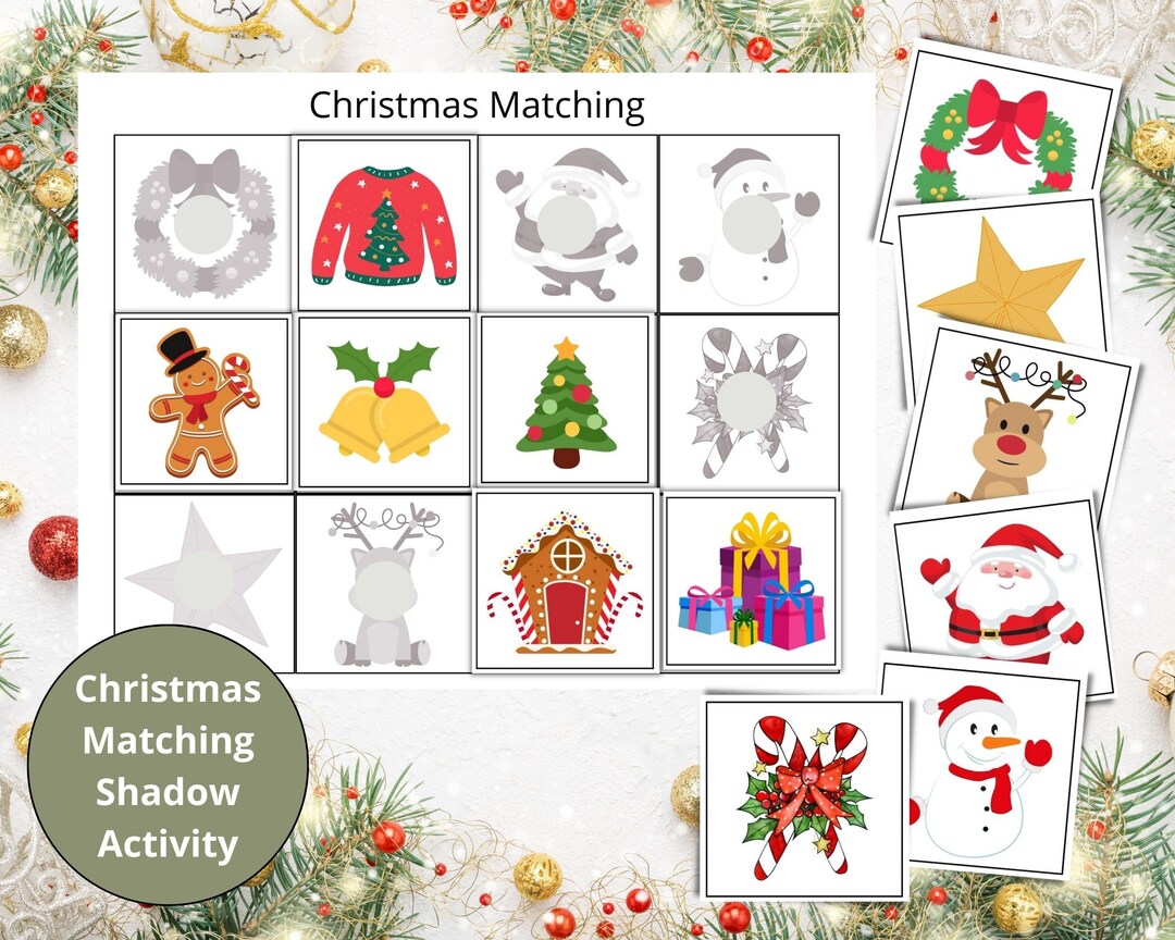 Christmas Shadow Matching Cut and Paste Worksheets for Preschoolers ...