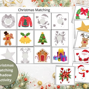 Christmas Shadow Matching Cut and Paste Worksheets for Preschoolers ...